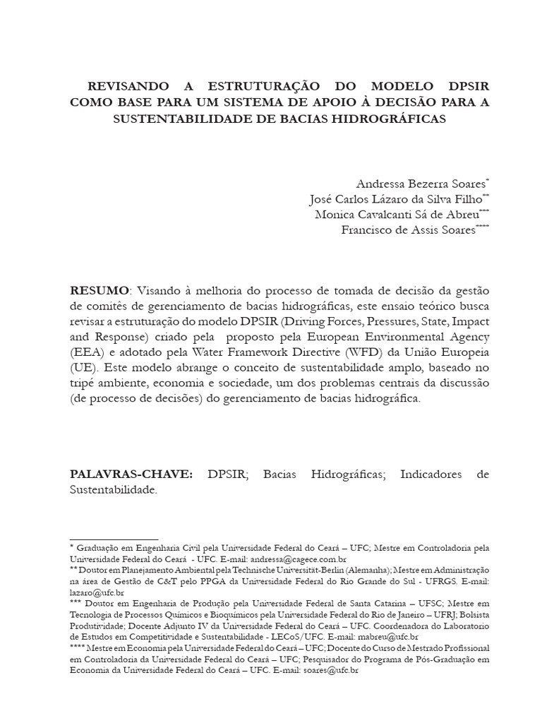 Revisando A Estruturação Do Modelo DPSIR Como Base - Soares Et Al, 2011 ...