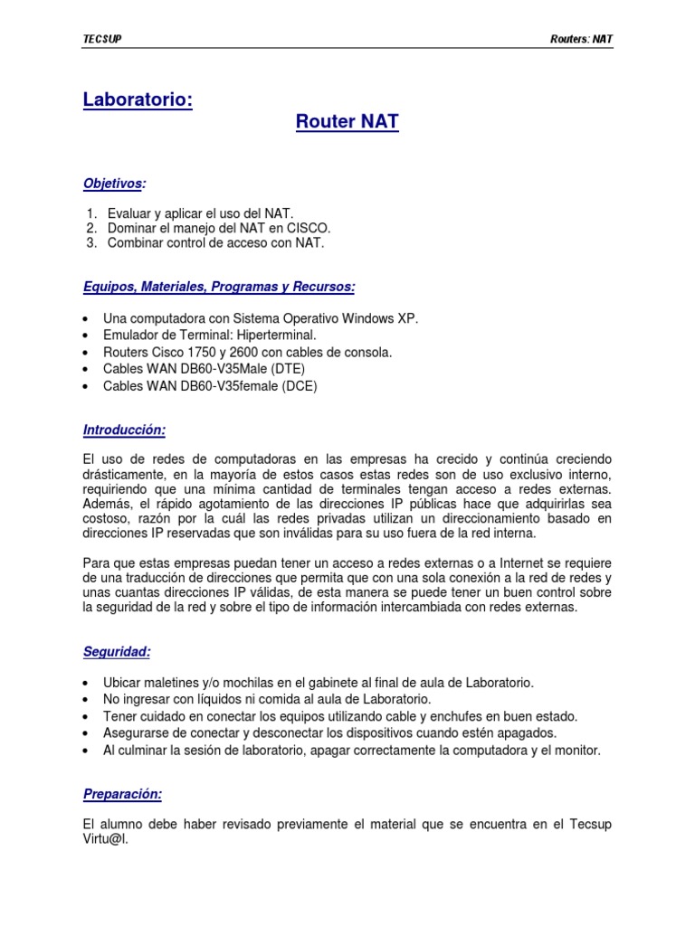 Lab - NAT | PDF | Dirección IP | Enrutador (Computación)