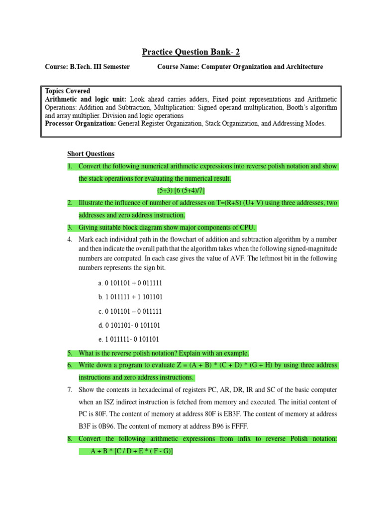 COA Question Bank-2 | Download Free PDF | Central Processing Unit | Arithmetic