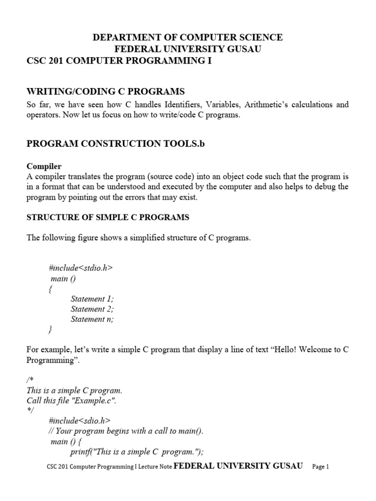 Secod Part CSC 201 Fug Introduction To Programming | PDF