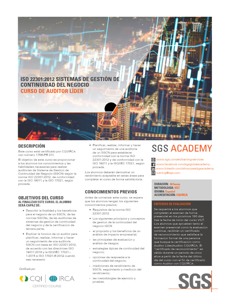 Curso Auditor Líder SGCN ISO 22301 | PDF | Organización internacional para la estandarización ...