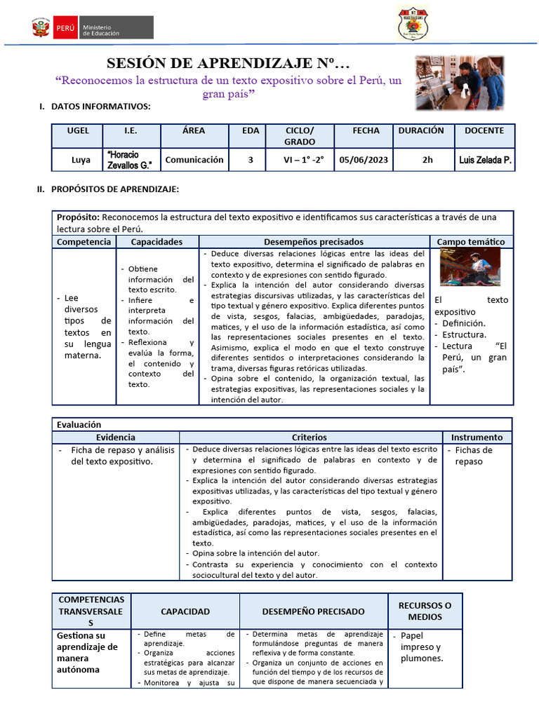 1° SESIÓN DE APRENDIZAJE SESIÓN x-SEM.2-EXP.3-COM | PDF | Evaluación | Aprendizaje