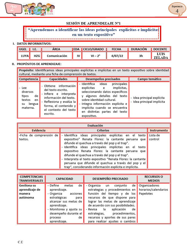1° Sesión de Aprendizaje Sesión1-Sem.1-Exp.3-Comunicación | PDF | Aprendizaje | Maestros