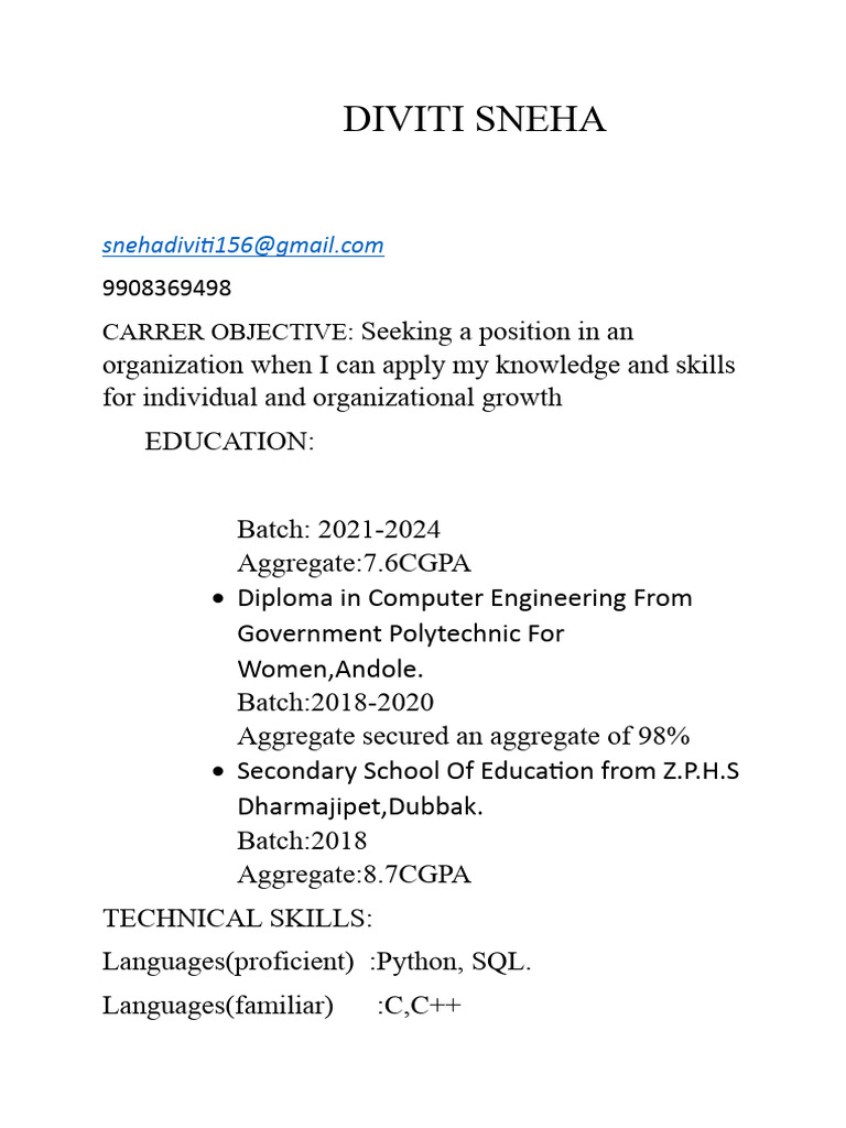 Sneha Resume | PDF | Career & Growth