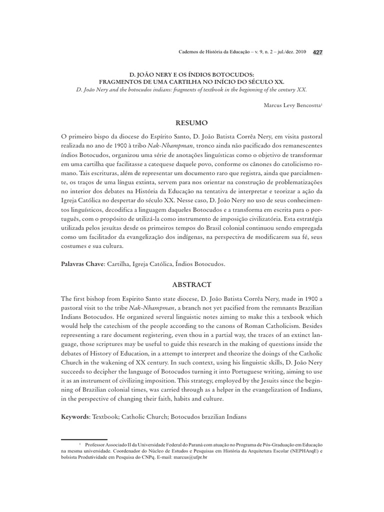 D. João Nery e os Índios Botocudos | PDF | Igreja católica | Diocese