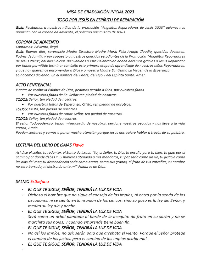 Misa de Graduación Inicial 2023 | PDF | Misa (liturgia) | Cristo (título)