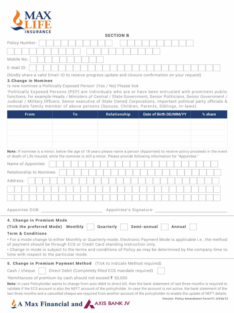 Policy Amendment Form | PDF