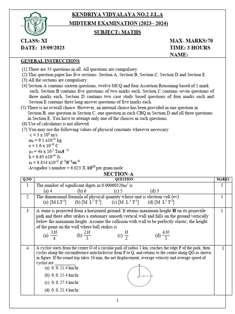 Grade 11 Mid Term Set A QP | PDF | Collision | Force