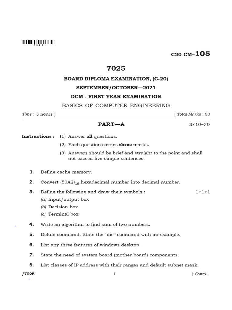 Basics of Computer Engineering C20-Aug-Sept 2021 | PDF | Cache (Computing) | Algorithms