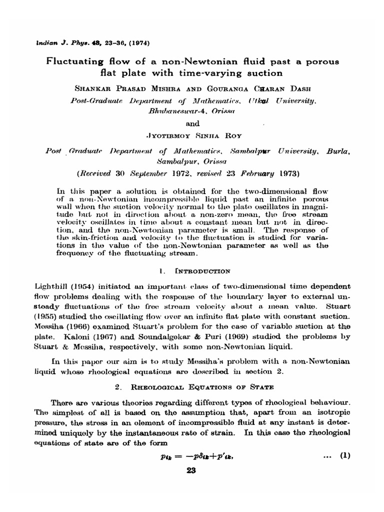 Fluctuating Flow of A Non-Newtonian Fluid - S P Mishra | PDF | Liquids ...