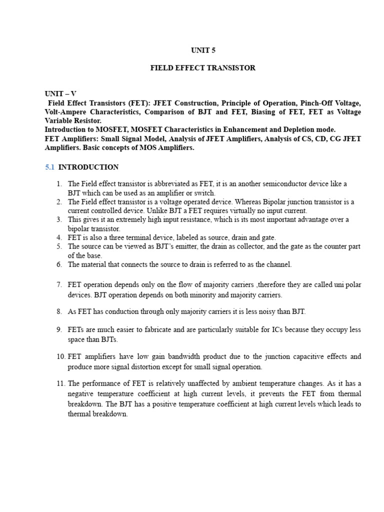 Edc - Unit 5 | PDF | Field Effect Transistor | Mosfet