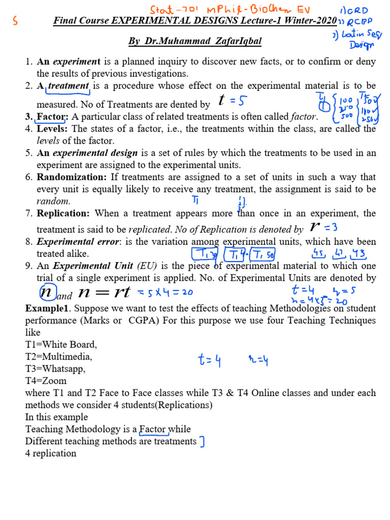 Experimental Design Lecture 2020 | PDF | Experiment | Observational Error