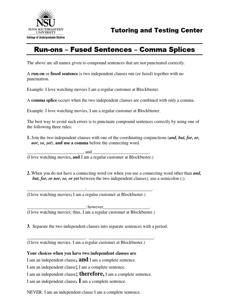 Grammar Tips: Fix Run-Ons & Comma Splices | PDF | Grammar | Human ...