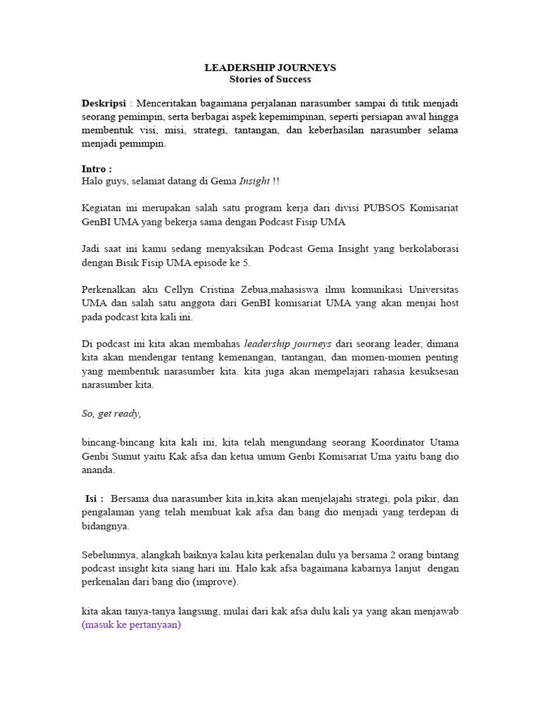 Leadership Journeys Script | PDF