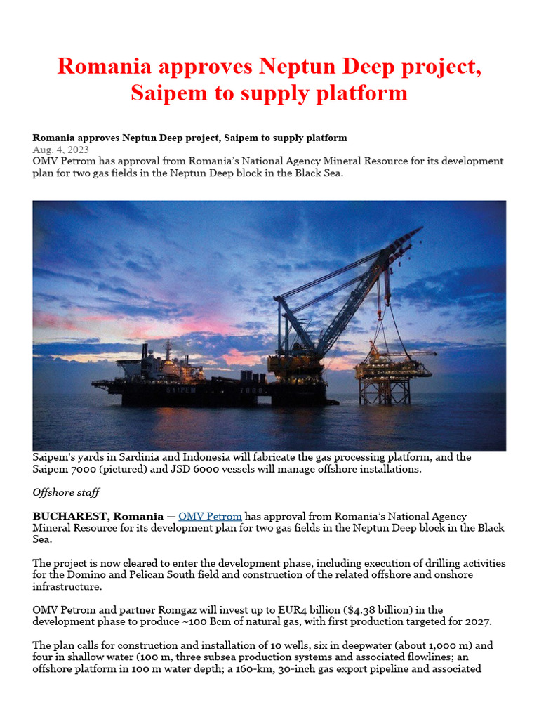 Romania Approves Neptun Deep Project | PDF | Natural Gas | Fossil Fuels