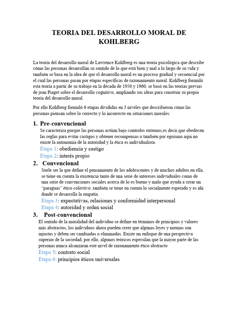 Teoria Del Desarrollo Moral de Kohlberg | PDF | Relaciones personales ...