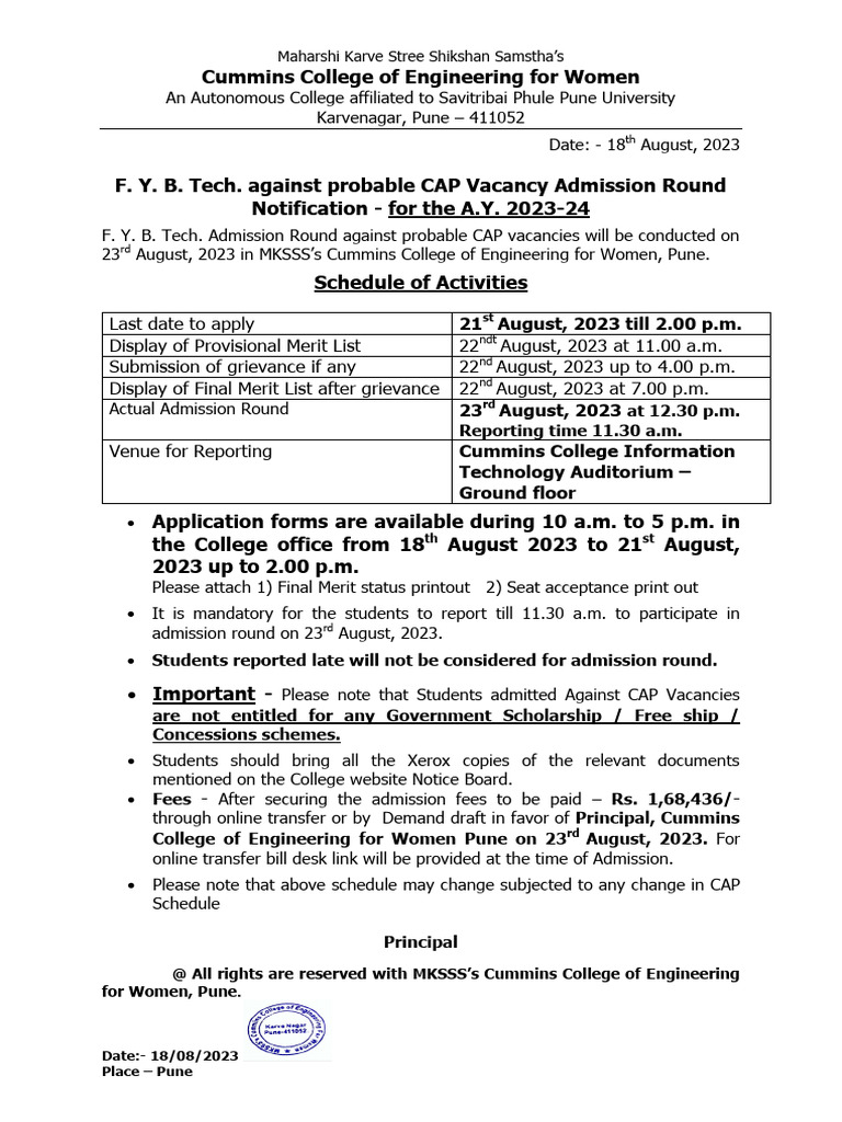 ACAP Vacancy Round Notification | PDF
