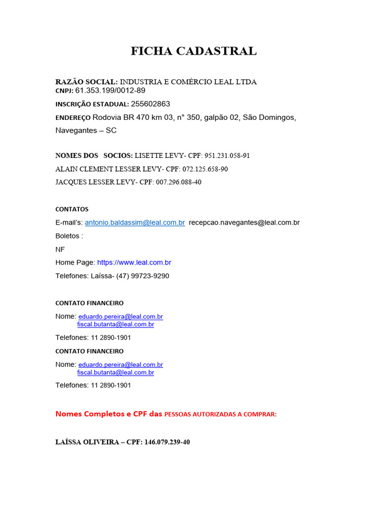 Ficha Cadastral - 2023 | PDF