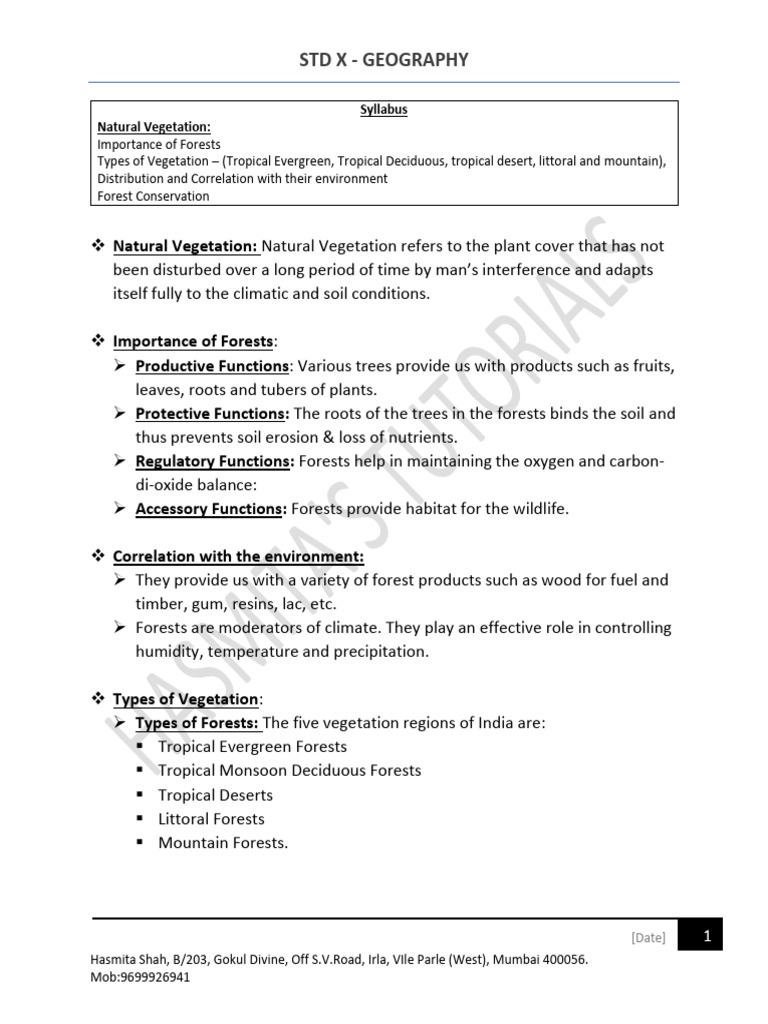 Chapter 9 - Natural Vegetation - Summary | PDF | Forests | Tropics