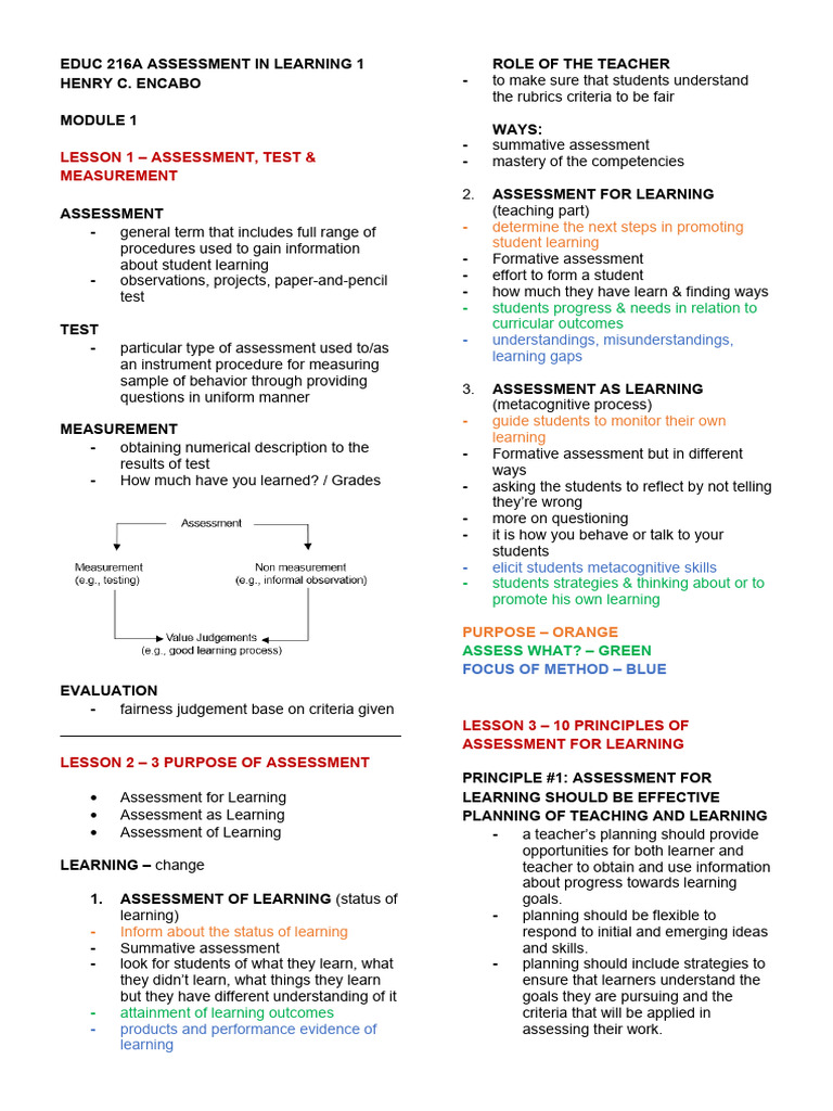 Assessment in Learning: Key Principles | PDF | Career & Growth