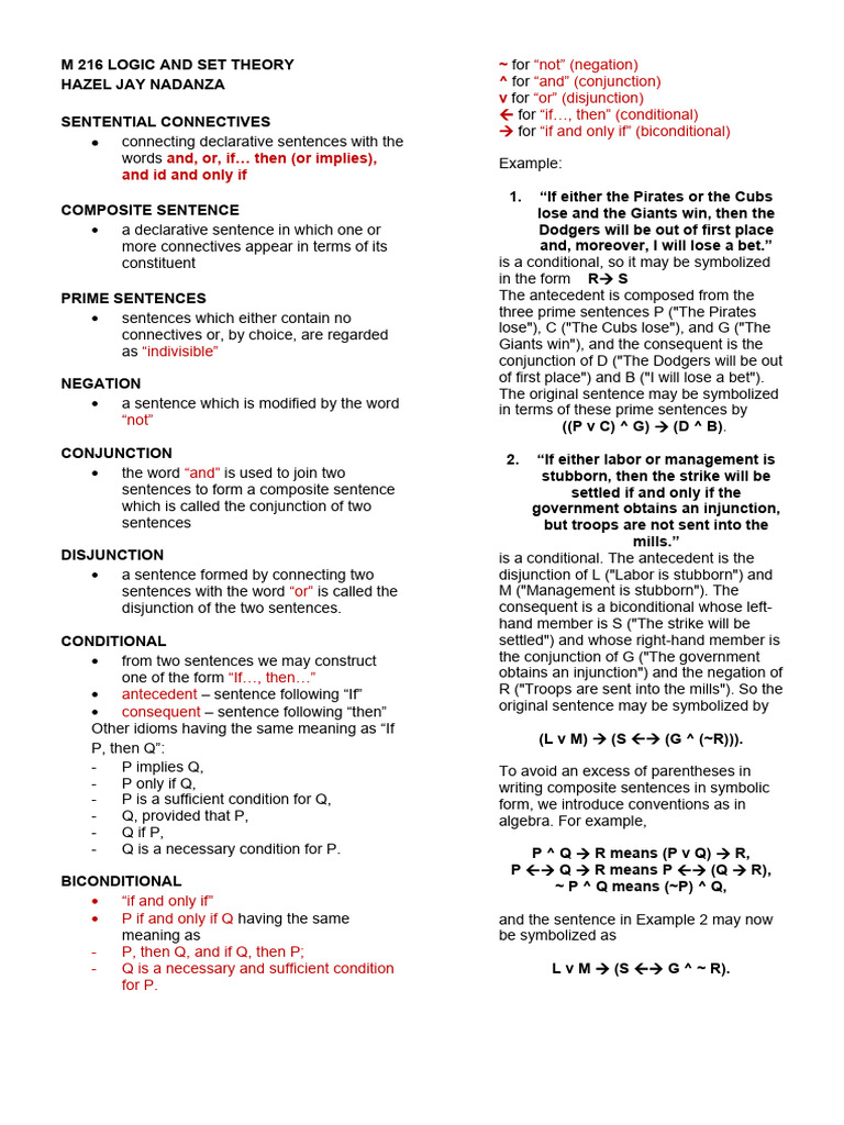 M 216 Logic and Set Theory | PDF | Set (Mathematics) | Empty Set