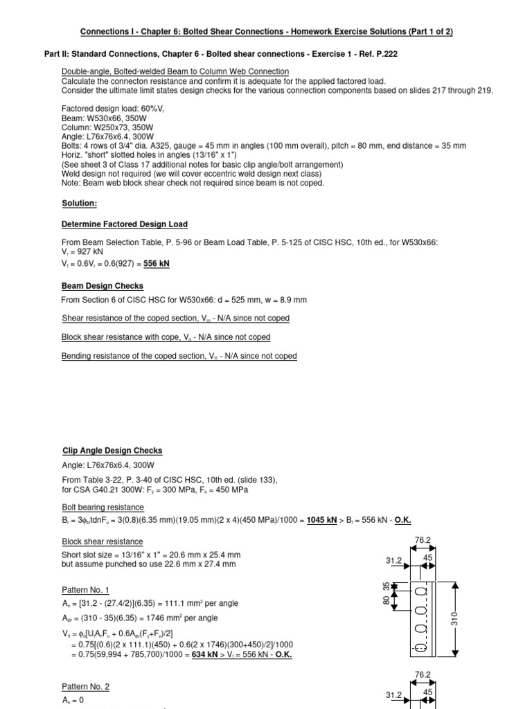 Connections 1 - Ch.6 Bolted Shear Connections - Exercise Solutions (1 ...