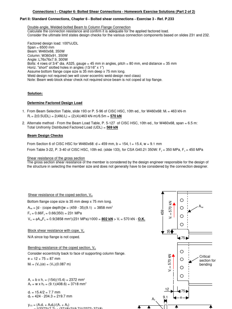 Bolted Shear Connection Design Analysis | PDF | Beam (Structure) | Column