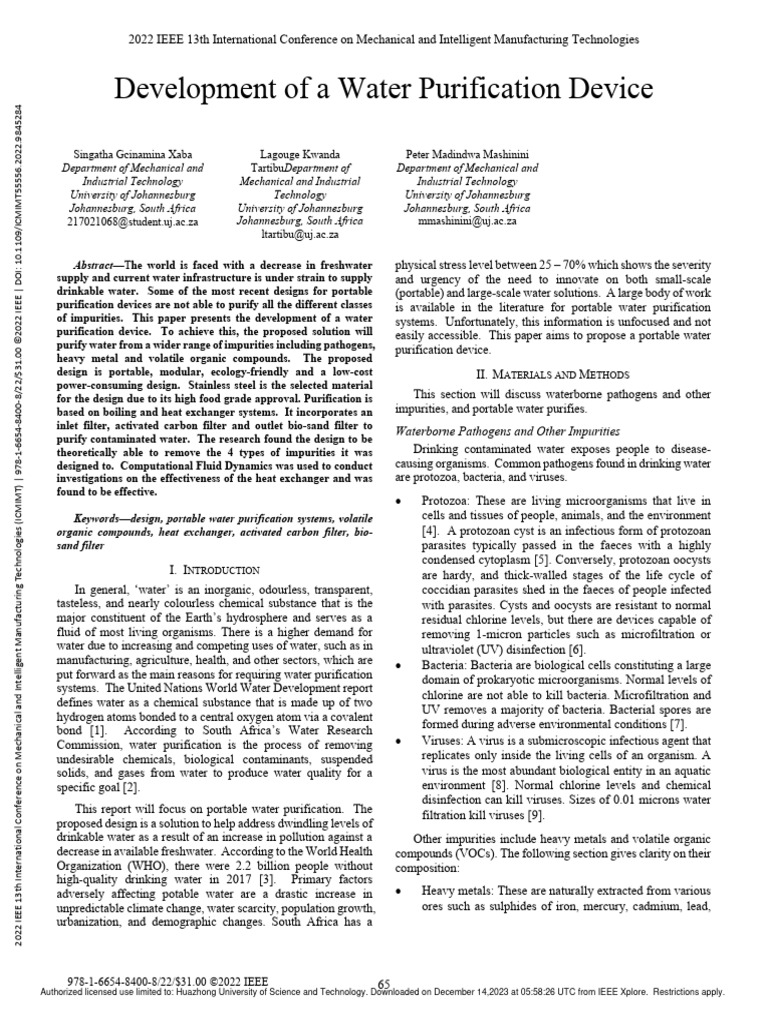 Development of A Water Purification Device | PDF | Water Purification ...