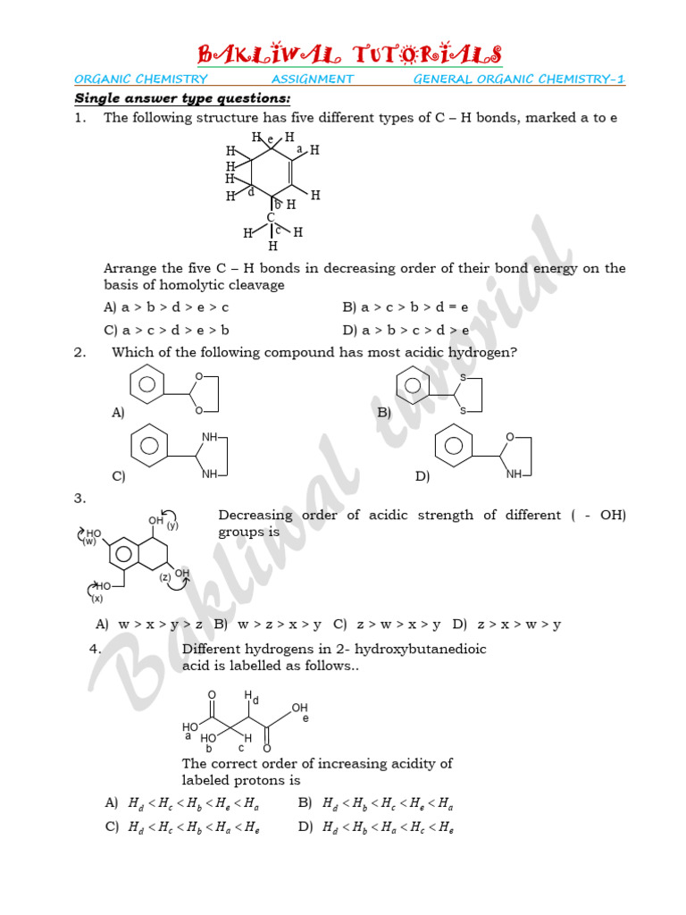 GOC Revision Assignment-1 SCQ | PDF | Acid | Hydrogen Bond