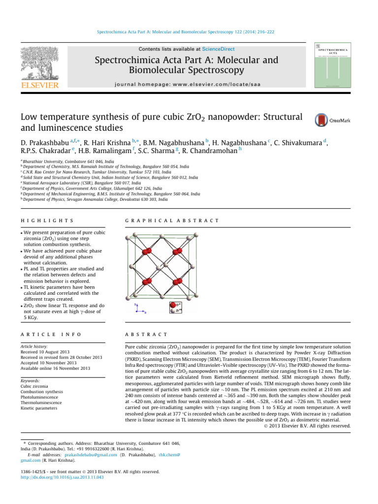 2014 Low Temperature Synthesis of Pure Cubic ZrO2 Nanopowder Structural ...