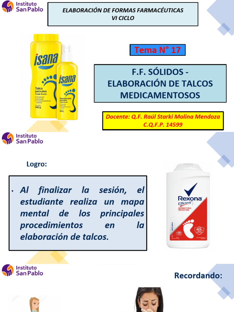 Elab. de Talcos Medicamentosos | PDF | Transpiración | Antimicrobiano