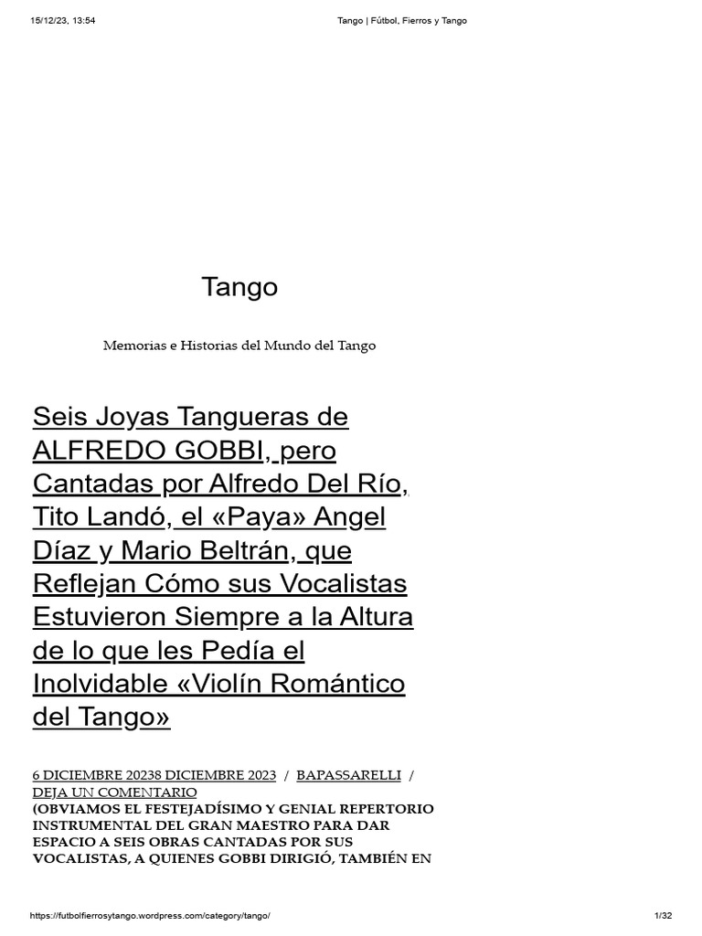 Tango - Fútbol, Fierros y Tango | PDF | Musica Tango