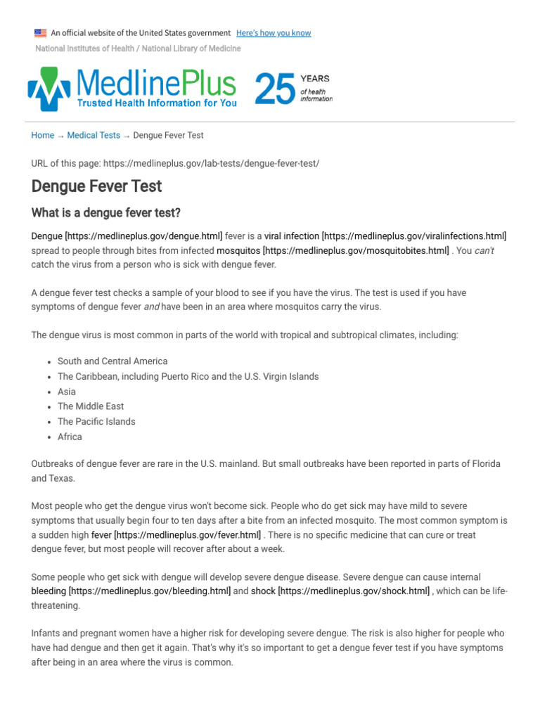 Dengue Fever Test_ MedlinePlus Medical Test | PDF Dengue Fever Test_ MedlinePlus Medical Test | PDF