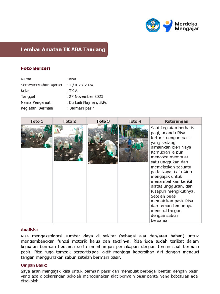 03 Contoh Lembar Amatan PAUD | PDF