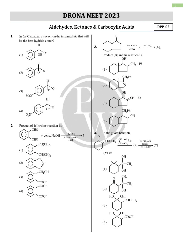 Drona NEET 2023: Organic Chemistry Quiz | PDF | Aldehyde | Carbon Compounds