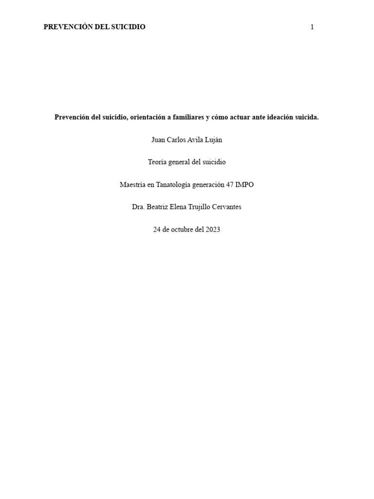 Guia Prevención Del Suicidio | PDF | Suicidio | Pensamiento