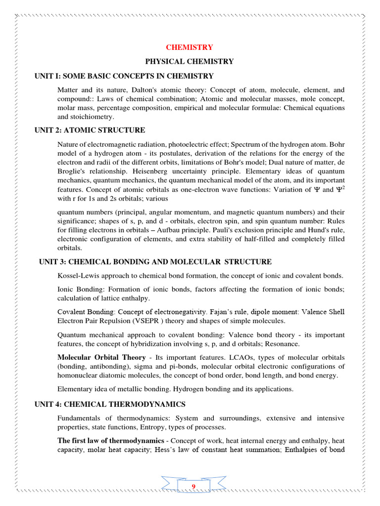 JEE Main 2024 Chemistry Syllabus | PDF | Chemical Reactions | Chemical Bond