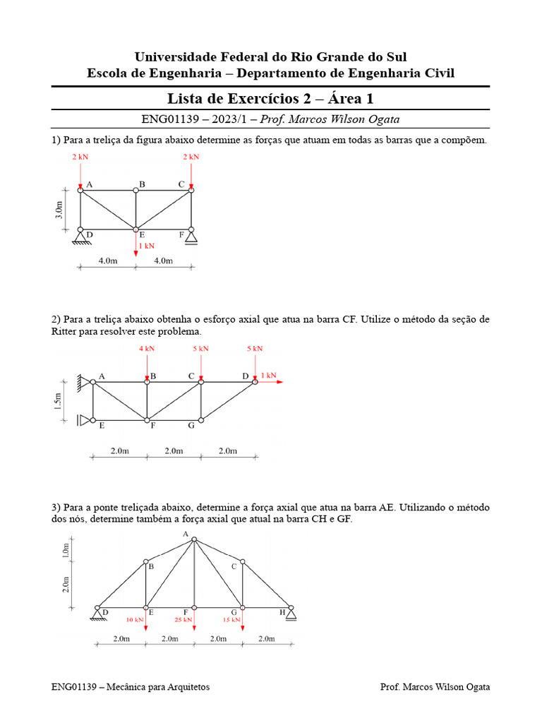 ENG01139 - Área 1 Lista de Exercícios 2 Com Gabarito | PDF