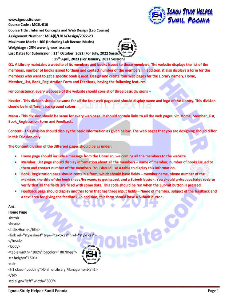 MCSL-016 (2022-23) Solved Assignment | PDF