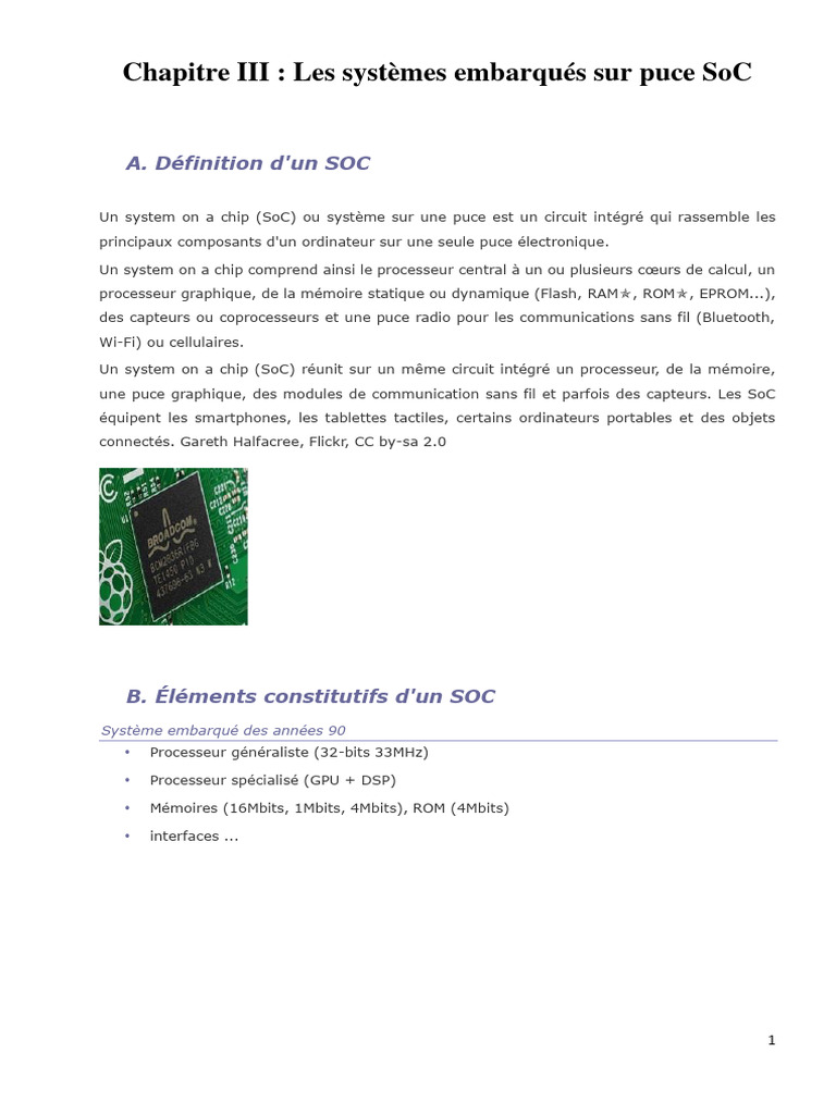 Définition et caractéristiques des SoC | PDF | Application | Circuit ...