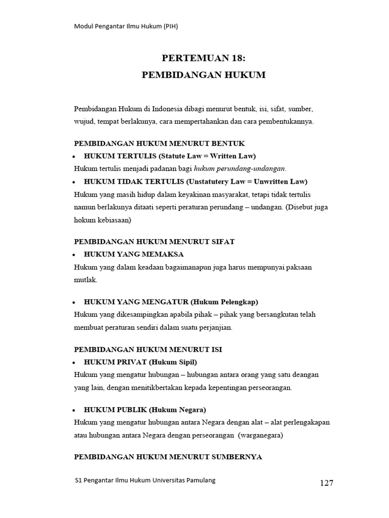 Pertemuan 18 - Pembidangan Hukum | PDF | Ilmu Sosial | Hukum