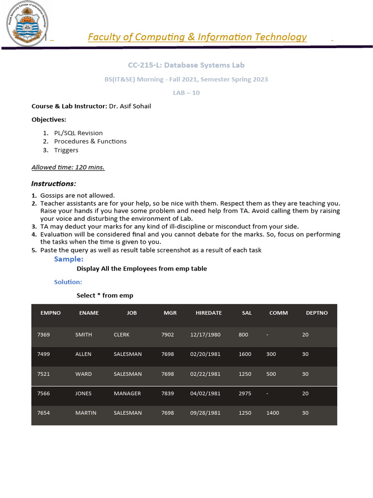 DBS-BIT&BSE-Lab 11 PL-SQL-3 | PDF | Table (Database) | Cybernetics DBS-BIT&BSE-Lab 11 PL-SQL-3 | PDF | Table (Database) | Cybernetics