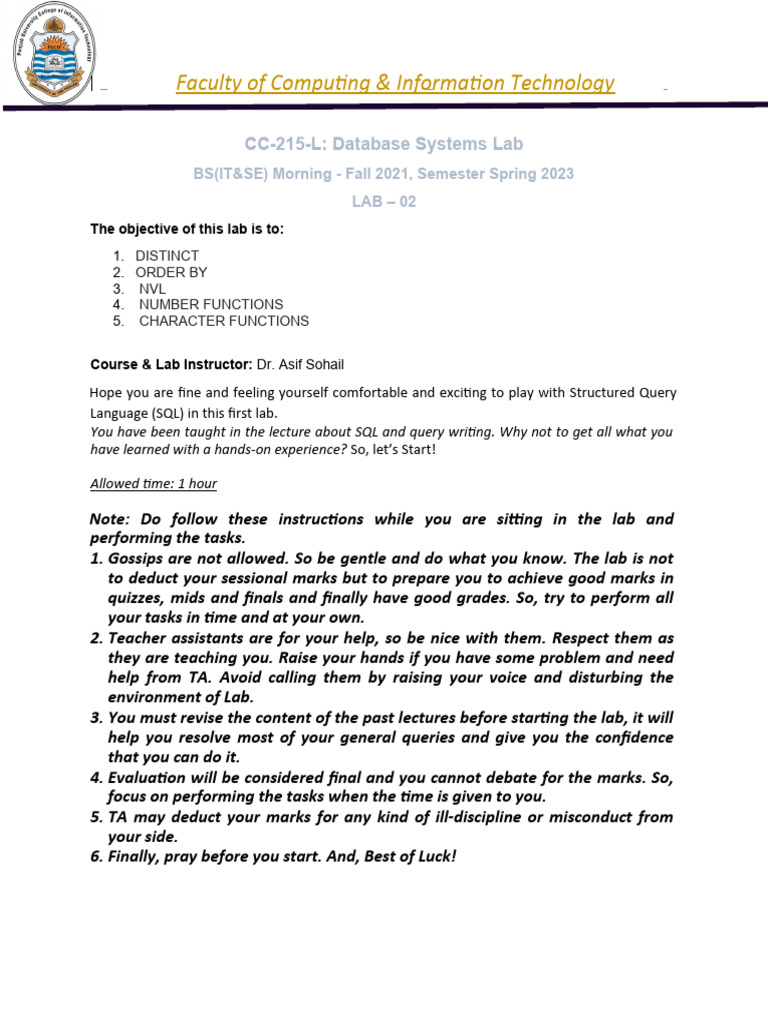 DBS BIT&BSE Lab02 | PDF | Computing | Computer Programming DBS BIT&BSE Lab02 | PDF | Computing | Computer Programming