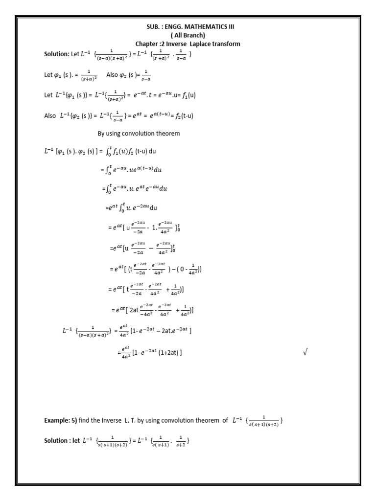 Sub.: Engg. Mathematics Iii (All Branch) Chapter:2 Inverse Laplace Transform Solution: Let | PDF ...