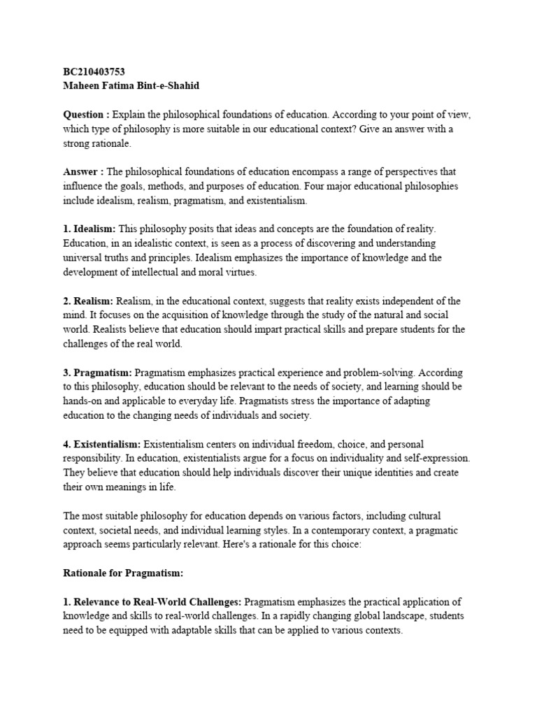 Edu 101 | PDF | Pragmatism | Idealism