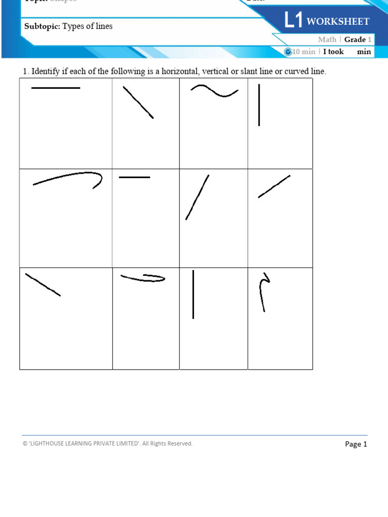 Types of Lines Worksheet | PDF
