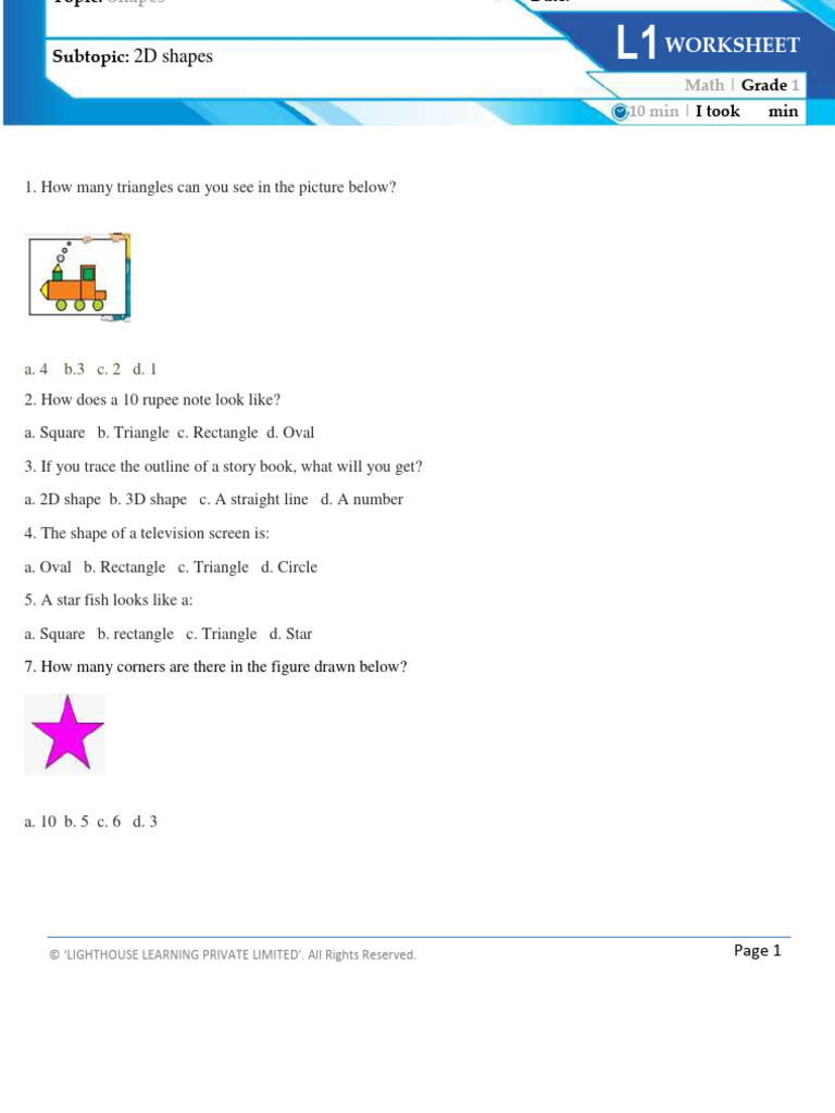 Grade 1 2D Shapes Worksheet | PDF | Home & Garden