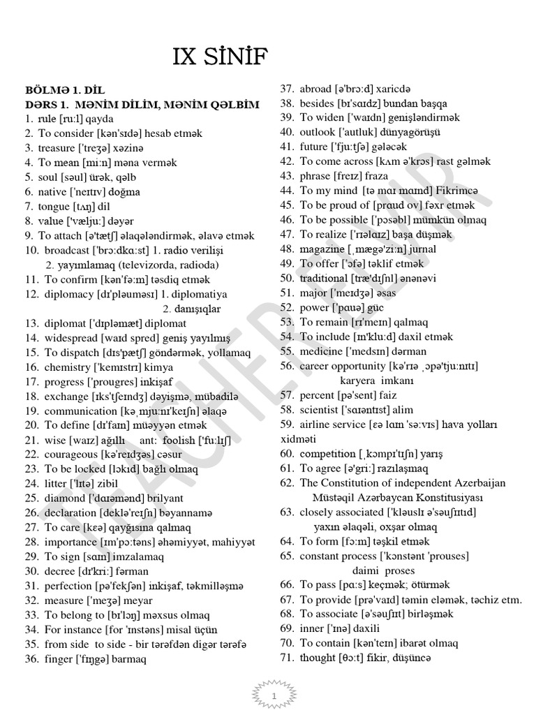 IX-SİNİF Yeni Sozler | PDF