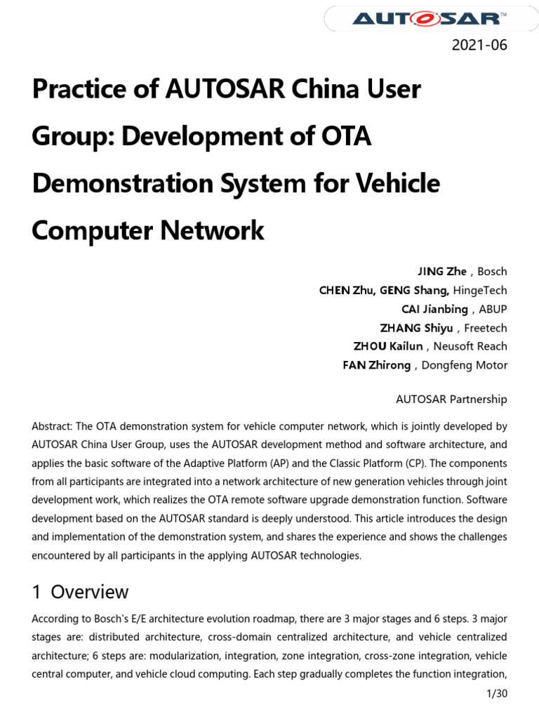 Practice of AUTOSAR China User Group Development of OTA 1634806726 ...
