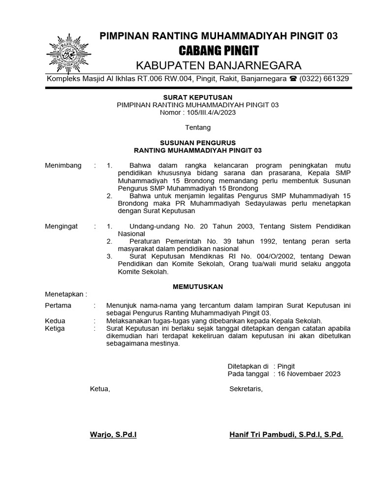 SK-Pengurus Ranting Muhammadiyah | PDF